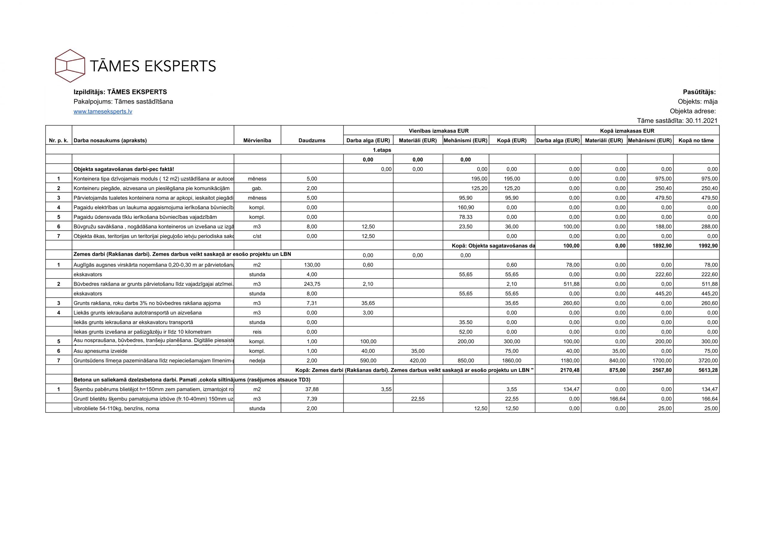 Tāmes sastādīšana kredītiestādēm.